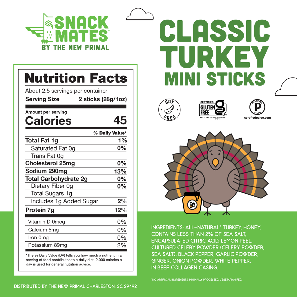 Snack Mates Classic Turkey Mini Meat Sticks, All-Natural Turkey (8 Pac ...