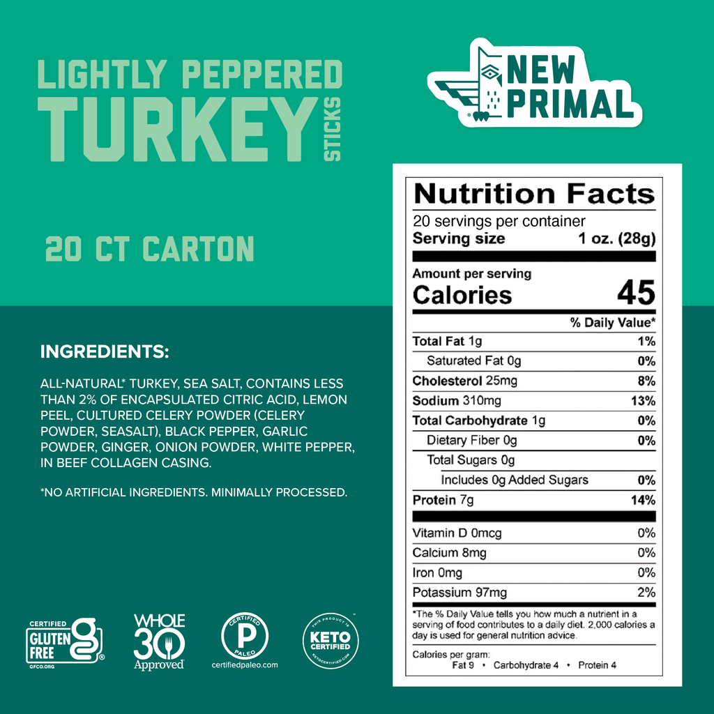 Lightly Peppered Turkey Meat Sticks, All-Natural Turkey, Zero Sugar (2 ...