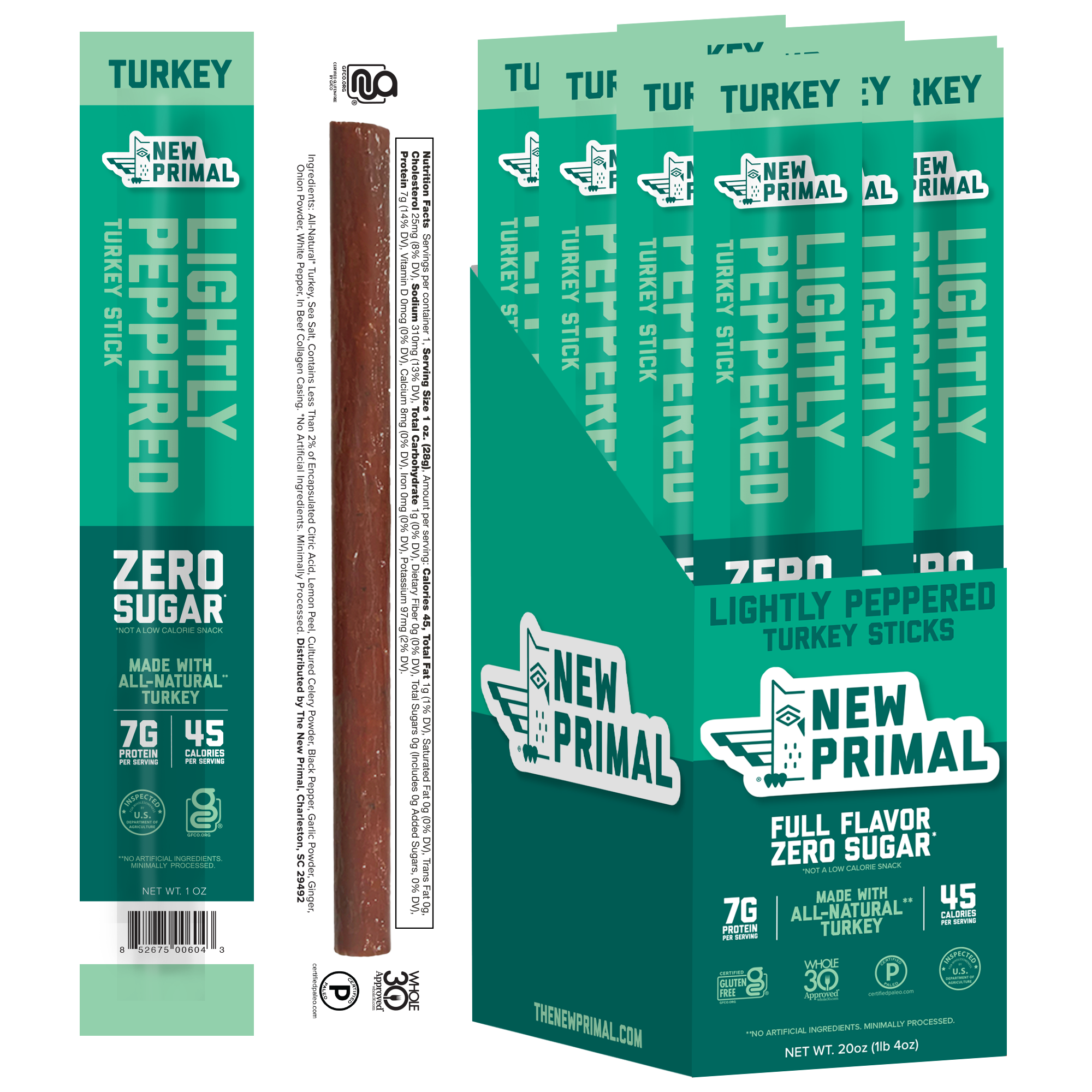 Lightly Peppered Turkey Meat Sticks, All-Natural Turkey, Zero Sugar (2 ...
