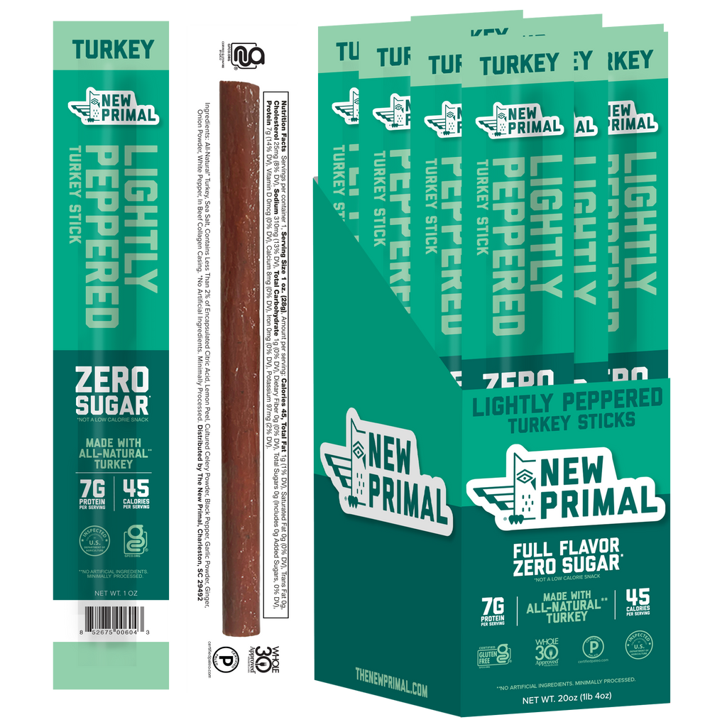 Lightly Peppered Turkey Meat Sticks, All-Natural Turkey, Zero Sugar (2 ...