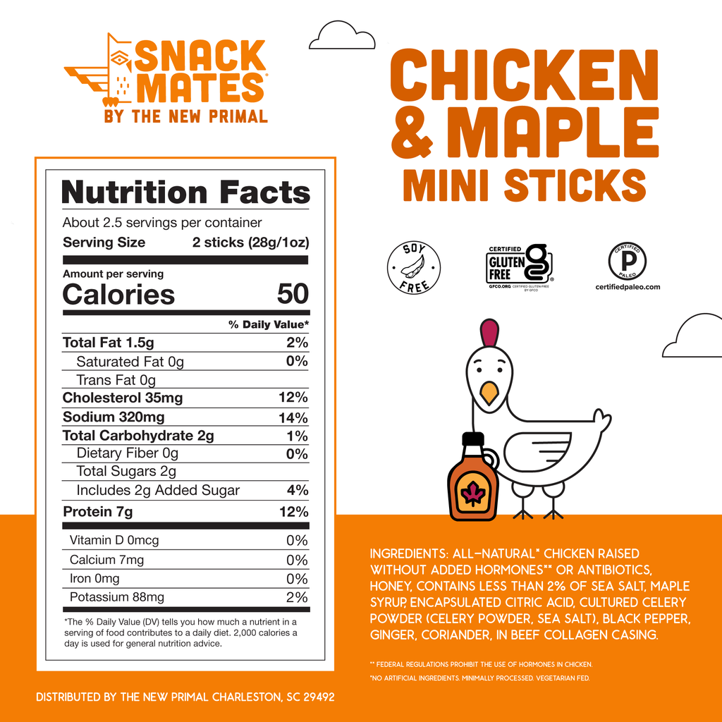 Snack Mates Chicken & Maple Mini Meat Sticks, All-Natural Chicken (8 P ...