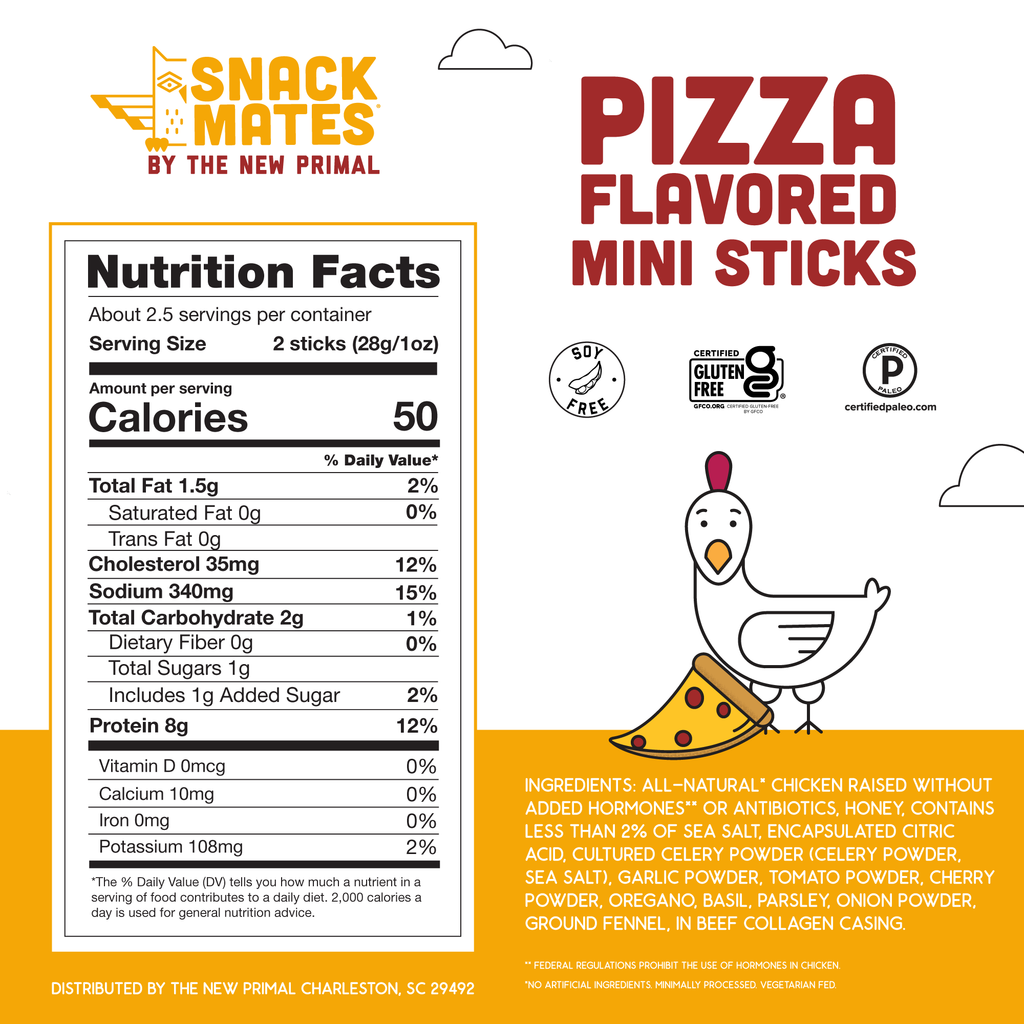 Snack Mates Chicken Pizza Mini Meat Sticks, All-Natural Chicken (8 Pac ...